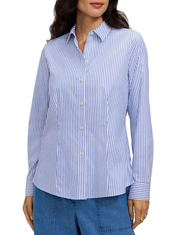 Foxcroft Dianna Stripe Cotton Button-up Shirt - Powder Blue/white