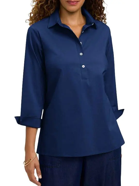 Foxcroft Therese Button Back Popover Shirt - Navy Blue