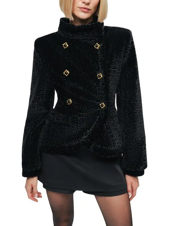 NOCTURNE Textured High Neck Double-breasted Jacket - Black