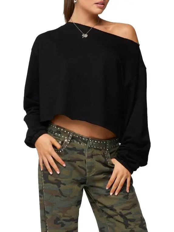 EDIKTED One-shoulder Sweatshirt - Black