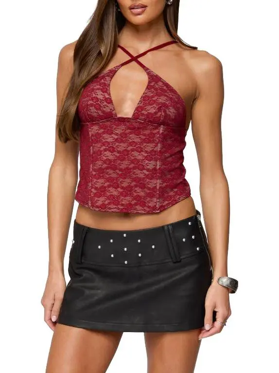 EDIKTED Lace Corset Top - Burgundy