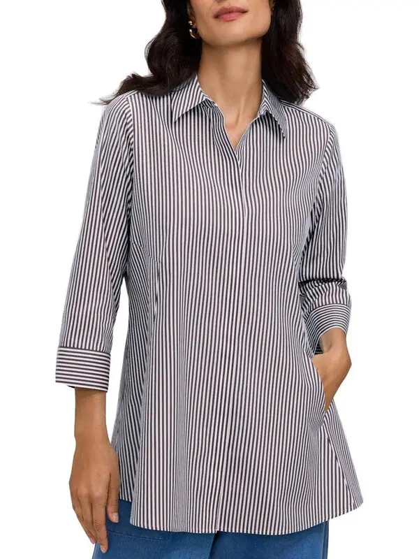 Foxcroft Cotton Stripe Tunic Shirt - Black/white