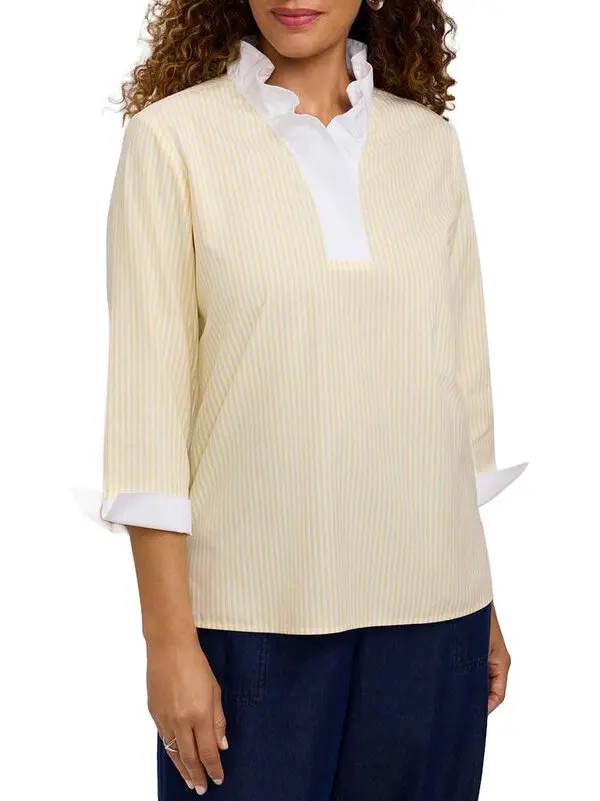 Foxcroft Tammy Ruffle Collar Cotton Top - Lemon Yellow
