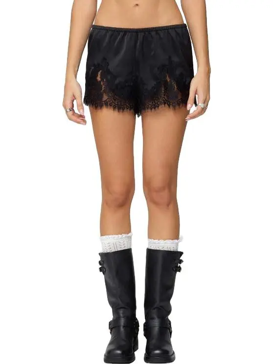 EDIKTED Lace And Satin Shorts - Black
