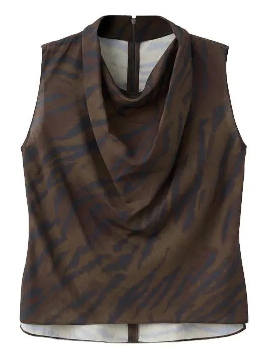 Mango Draped Cowl Neck Sleeveless Top - Brown