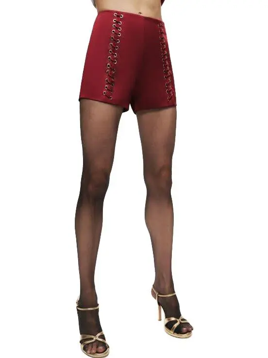 NOCTURNE High-waist Lace-up Shorts - Burgundy