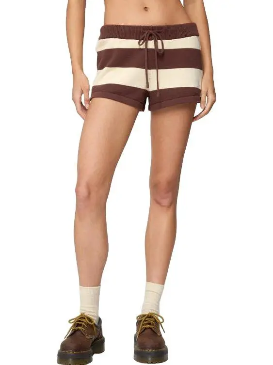 EDIKTED Knit Striped Shorts - Brown-and-beige