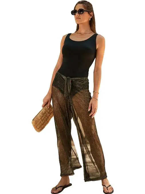SWIM 365 Metallic Crinkle Ankle-length Cover-up Pants - Black Gold Metallic