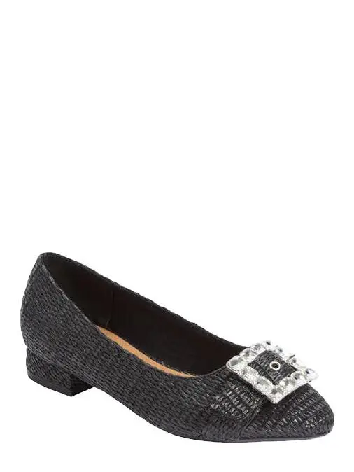COMFORTVIEW The Genessa Embellished Raffia Slip-on Flat - Black
