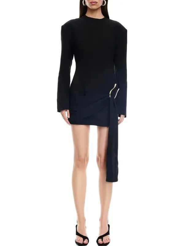 Lioness Martini Long Sleeve Draped Minidress - Onyx