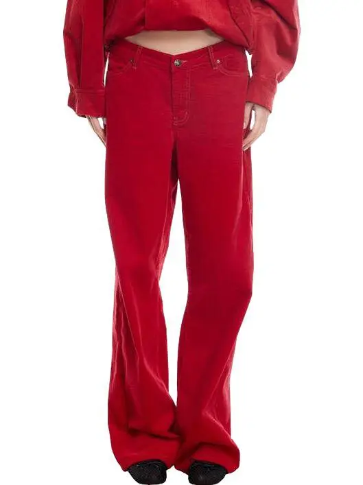 Lioness Rebels Low Rise Wide Leg Corduroy Pants - Crimson