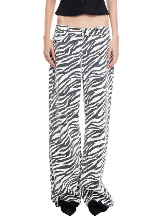Lioness Top Model Stripe Baggy Jeans - Zebra