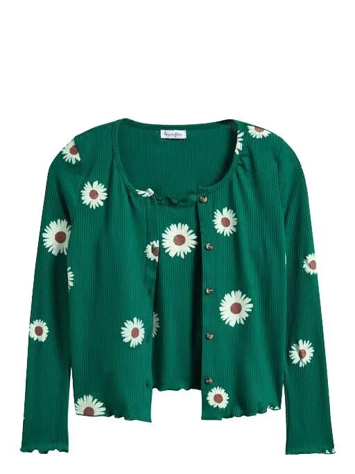 LOVE, FIRE Tank And Cardigan Set - Green Floral
