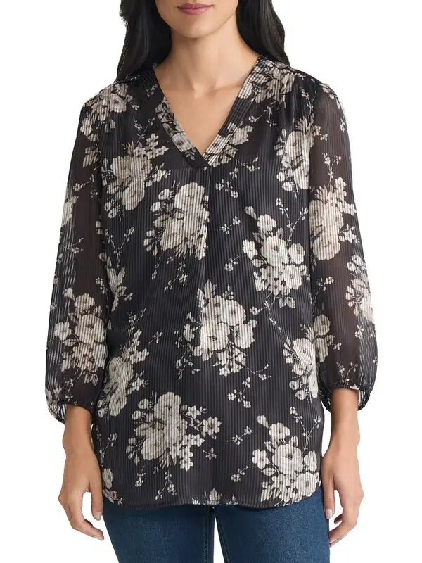 Jones New York Printed V-neck Blouse - Jones Black Multi