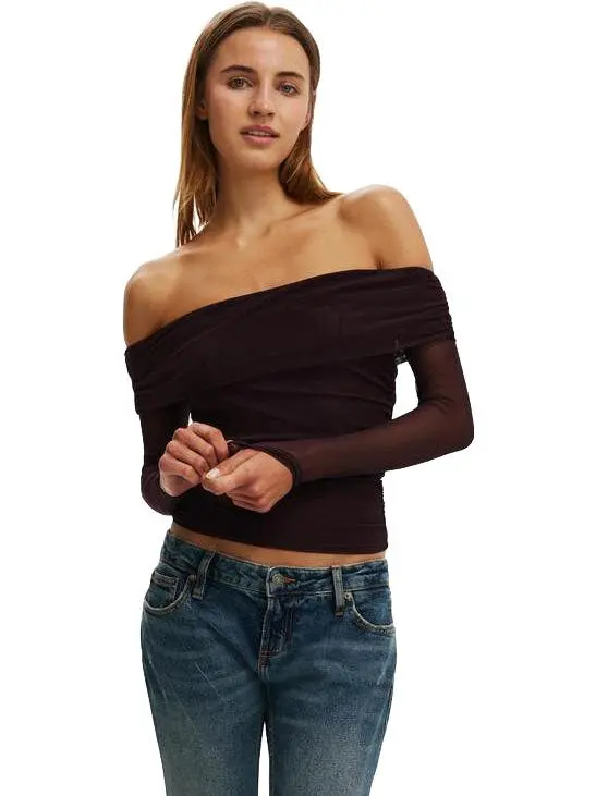 COTTON ON Ashley Off-shoulder Long Sleeve Top - Noble Plum