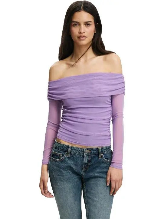 COTTON ON Ashley Off-shoulder Long Sleeve Top - Violet Crush