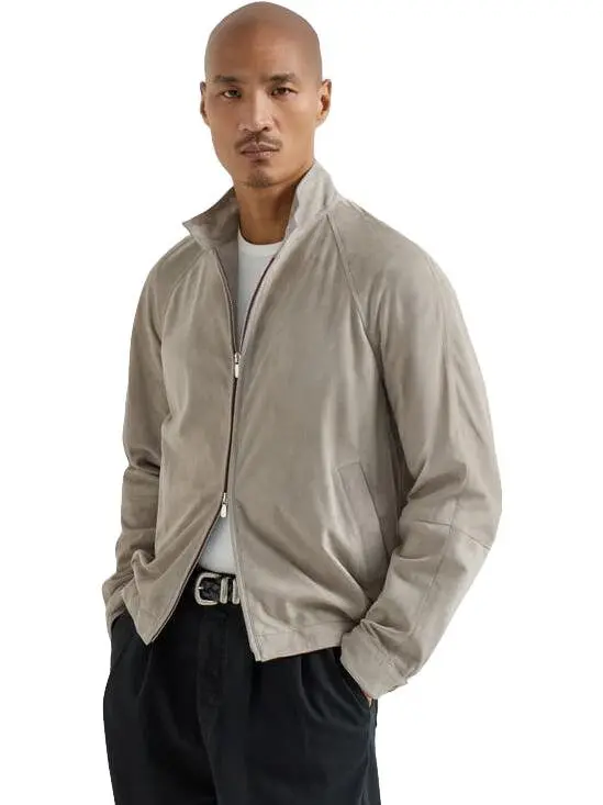 Brunello Cucinelli Suede Zip-up Jacket - Khaki