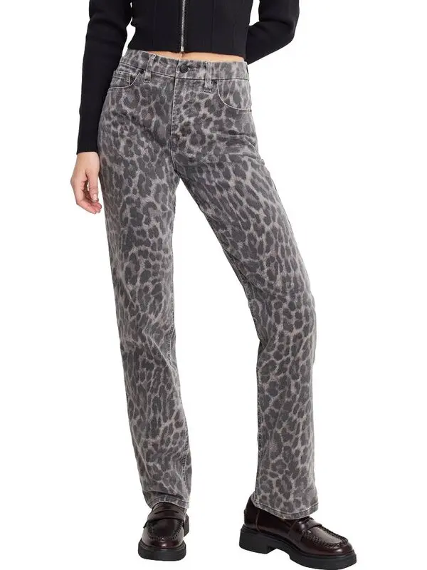 Good American Icon Leopard Print Straight Leg Jeans - Grey Lucky Leopard