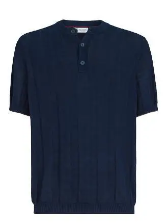 Brunello Cucinelli Henley Collar T-shirt - Navy Blue