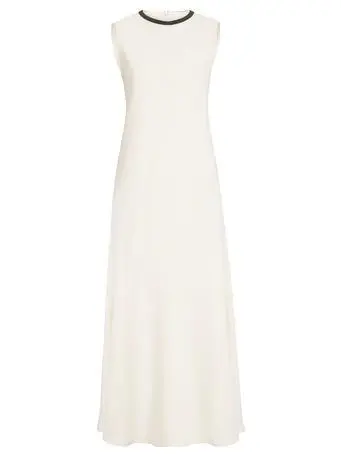 Brunello Cucinelli Dress With Monili Collar - Ivory