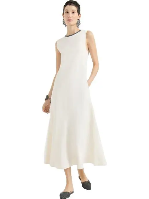 Brunello Cucinelli Dress With Monili Collar - Ivory