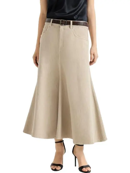 Brunello Cucinelli Five-pocket Flared Midi Skirt - Beige