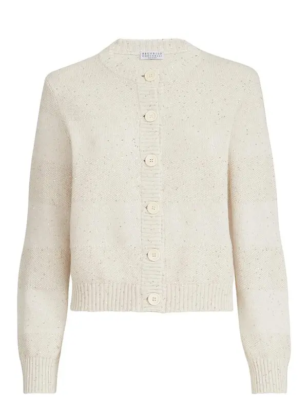 Brunello Cucinelli Cardigan With Stripes - Oat