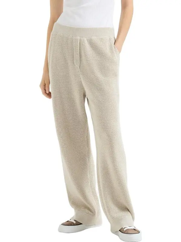 Brunello Cucinelli Sparkling Net Knit Trousers - Oat