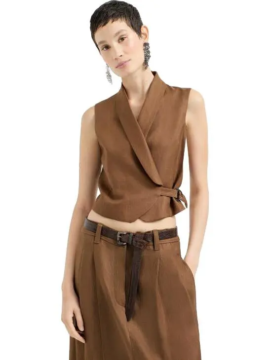 Brunello Cucinelli Linen Diagonal Vest - Mou
