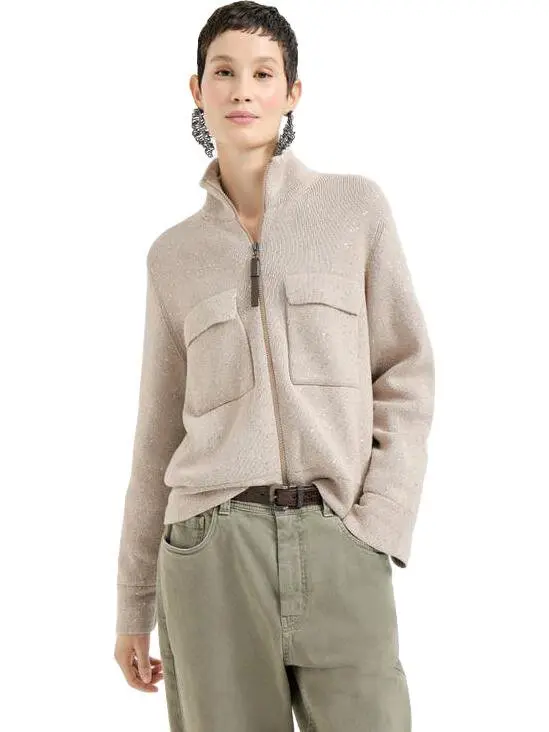 Brunello Cucinelli Cotton Diamond Yarn Outerwear Jacket - Desert