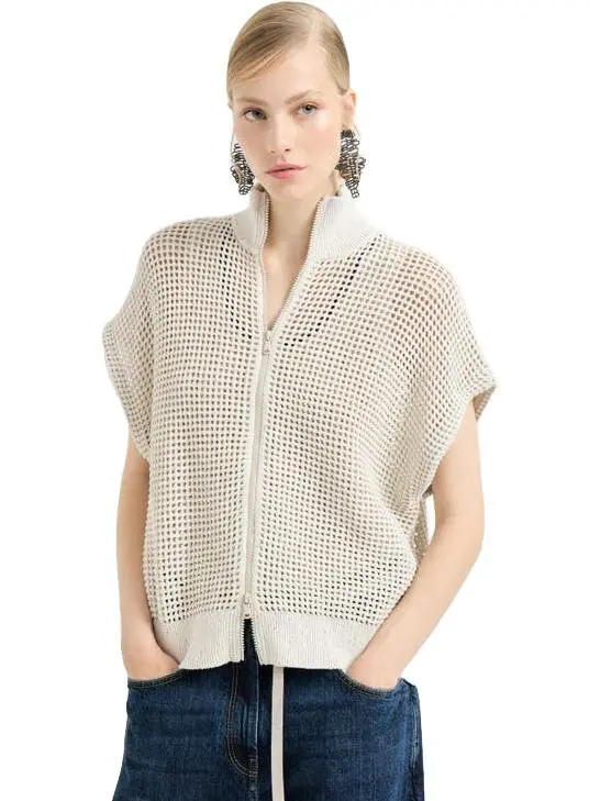 Brunello Cucinelli Cotton Net Cardigan - Oat