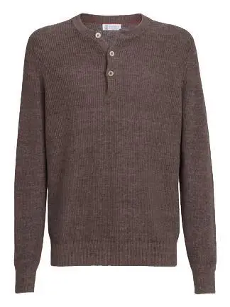 Brunello Cucinelli Sweater With Henley Collar - Hazelnut