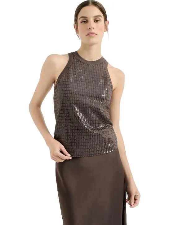 Brunello Cucinelli Embroidered Jersey Top - Brown