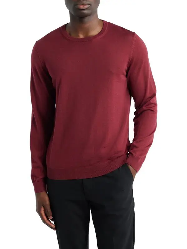 BOSS Leno Virgin Wool Crewneck Sweater - Dark Red