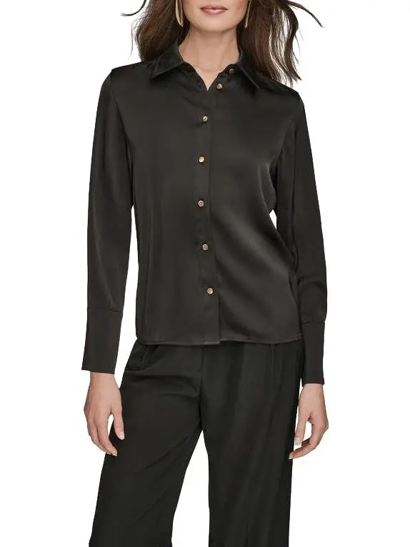 Donna Karan New York Satin Button-up Shirt - Black