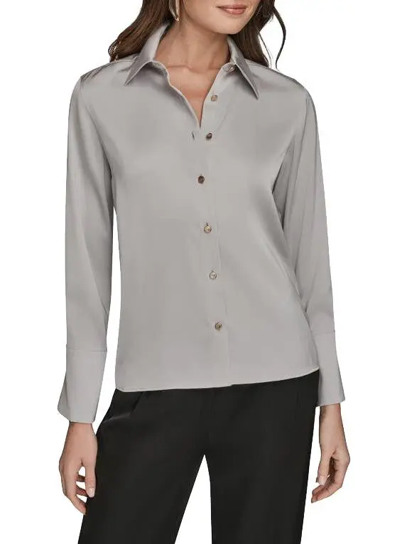 Donna Karan New York Satin Button-up Shirt - Light Grey