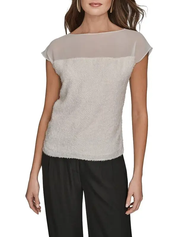 Donna Karan New York Chiffon & Bouclé Top - Cream