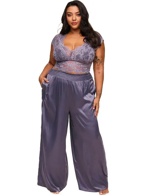 ADORE ME Lace Short Sleeve Top And Pant Set - Cadet
