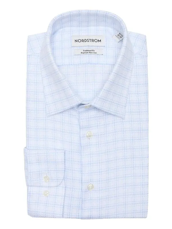 Nordstrom Traditional Fit Check Premium Non-iron Cotton Dobby Dress Shirt - Blue Elena Grid
