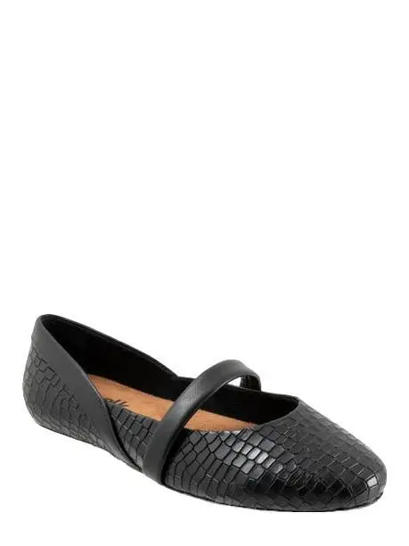 Softwalk Samara Mary Jane Flat - Black Croco