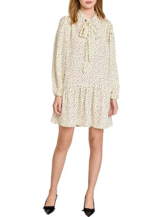 WAYF Kate Polka Dot Long Sleeve Dress - Cream Polka Dot