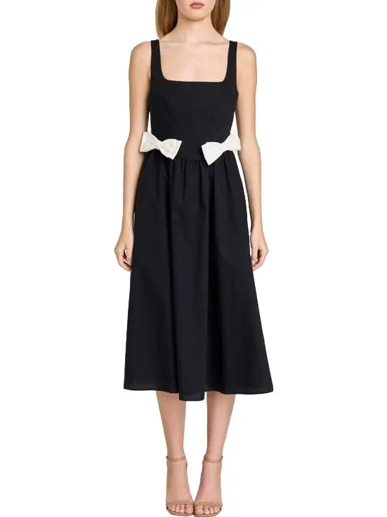 WAYF Lizzy Bow Trim Midi Dress - Black