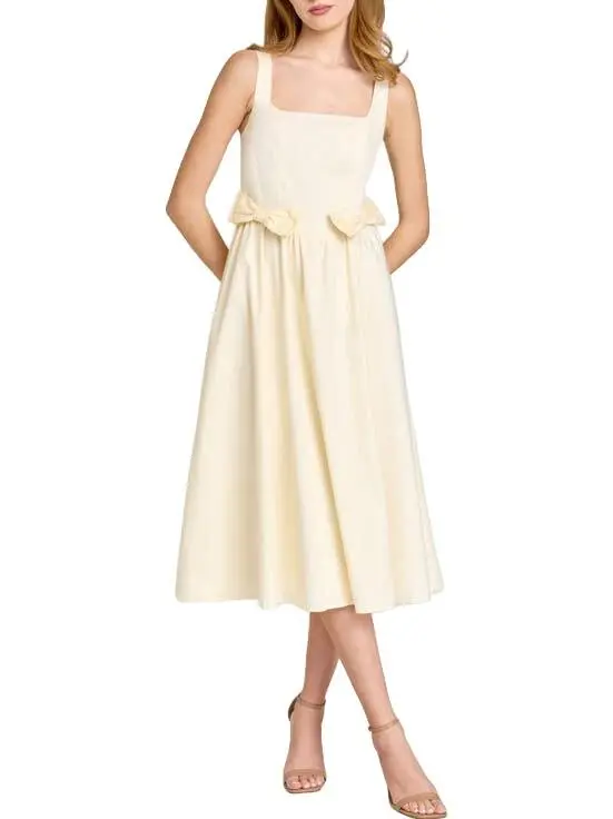 WAYF Lizzy Bow Trim Midi Dress - Cream