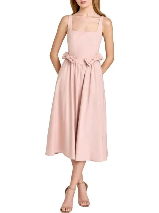 WAYF Lizzy Bow Trim Midi Dress - Pink