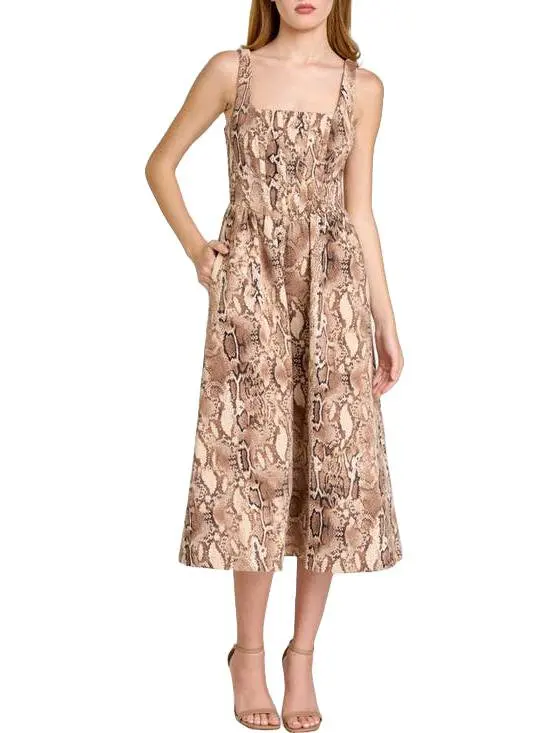 WAYF Savanna Snakeskin A-line Dress - Brown Snake
