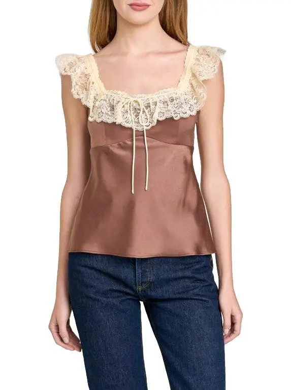 WAYF Ella Lace Trim Camisole - Mocha