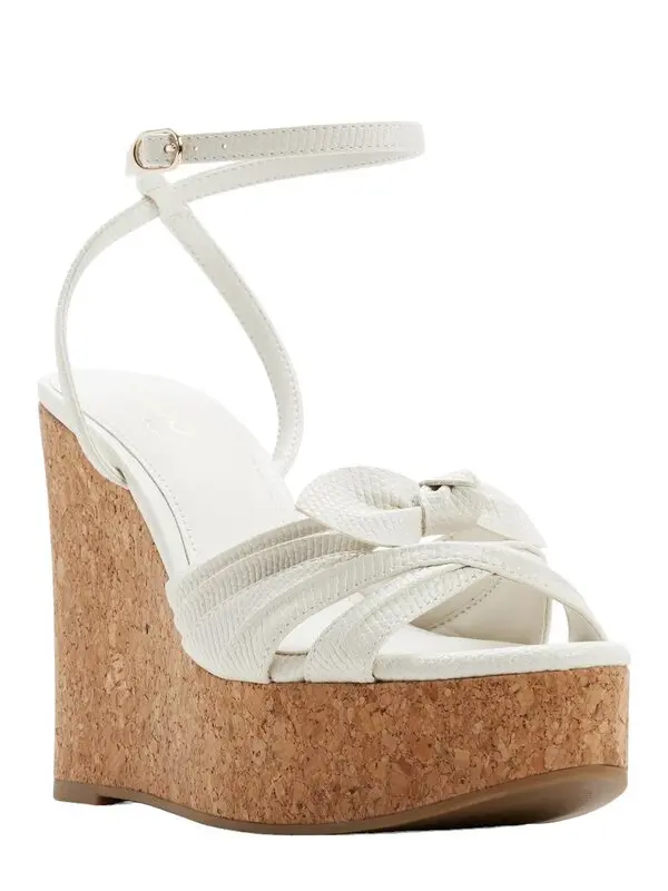 Aldo Ankle Strap Platform Wedge Sandal - White/bone
