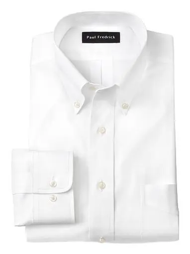 PAUL FREDRICK Non-iron Cotton Pinpoint Solid Button Down Collar Dress Shirt - White