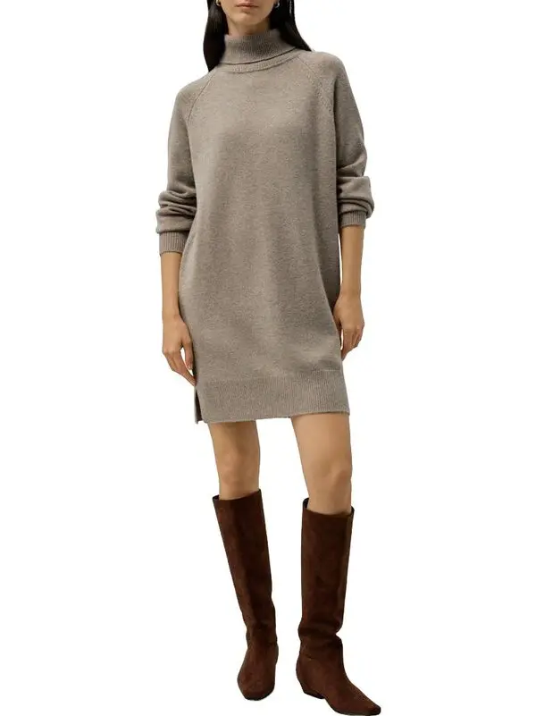 Lilysilk Wool-cashmere Turtleneck Sweater Dress - Toast