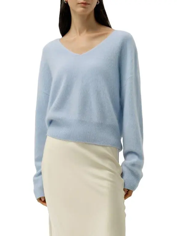 Lilysilk Brushed V-neck Cashmere Sweater - Illusion Blue